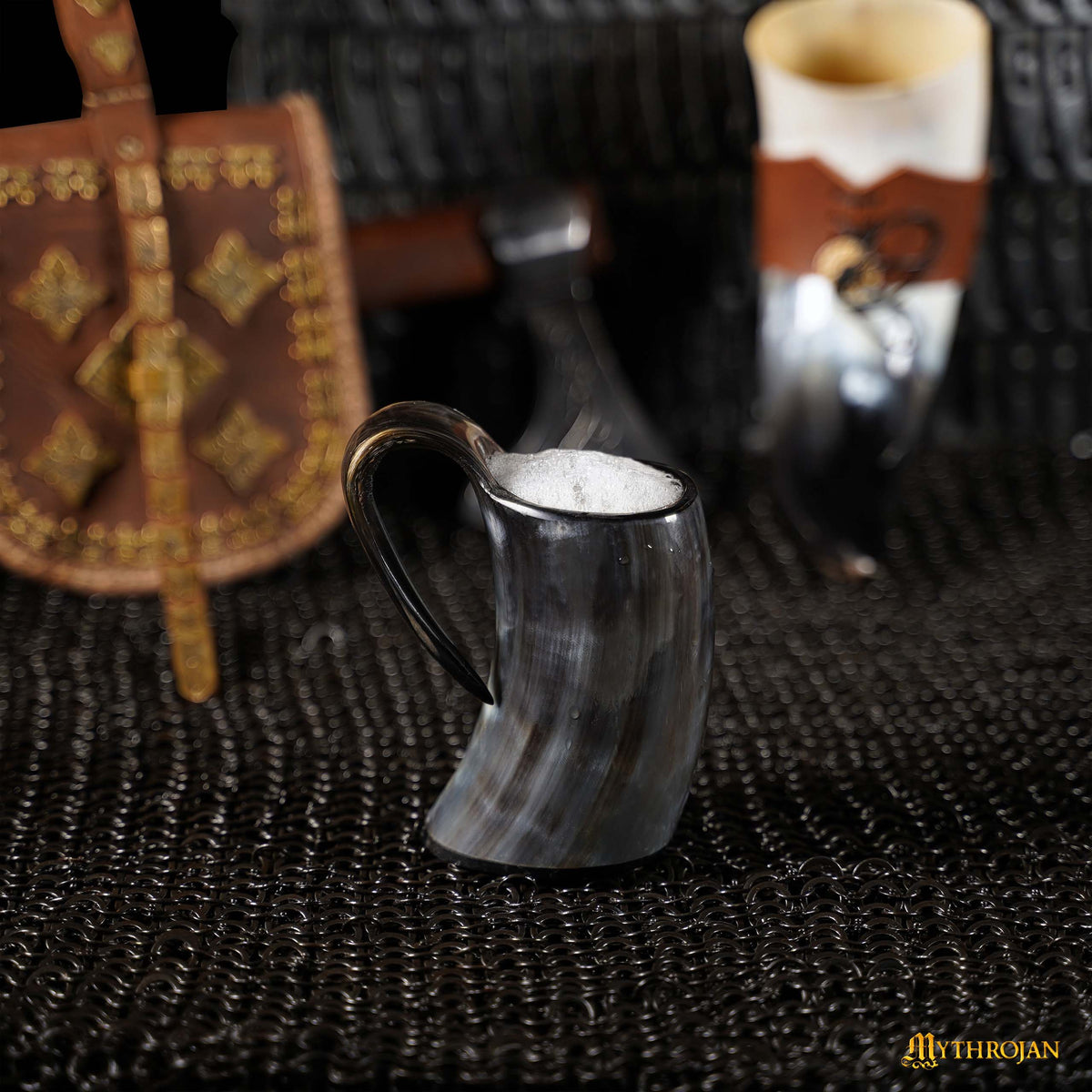 Black Viking Horn Ale Mug Medieval Knight Renaissance Mead - Mythrojan