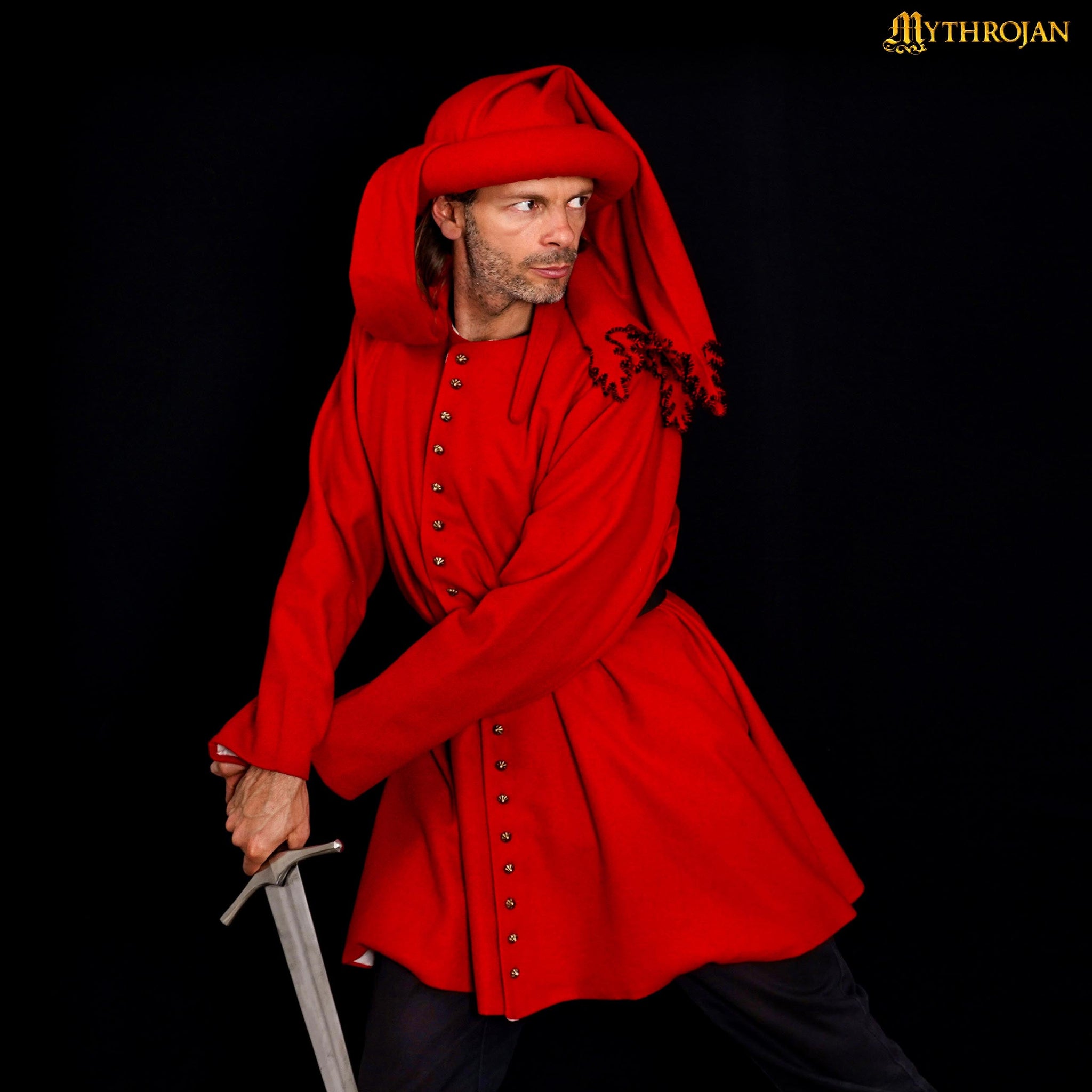 Mythrojan late medieval Houppelande gown, wool livery coat, ideal for